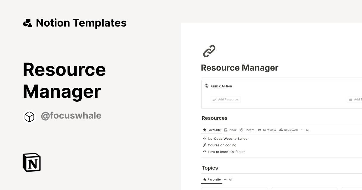 Resource Manager Template by FocusWhale | Notion Marketplace