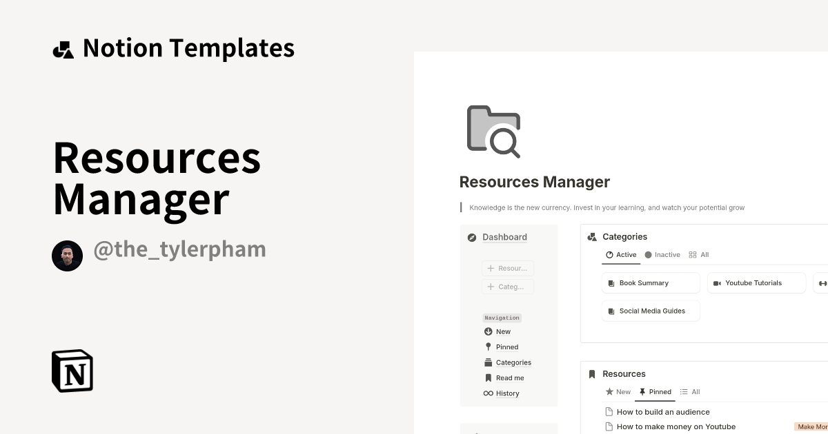 Resources Manager Template by Tyler Pham | Notion Marketplace