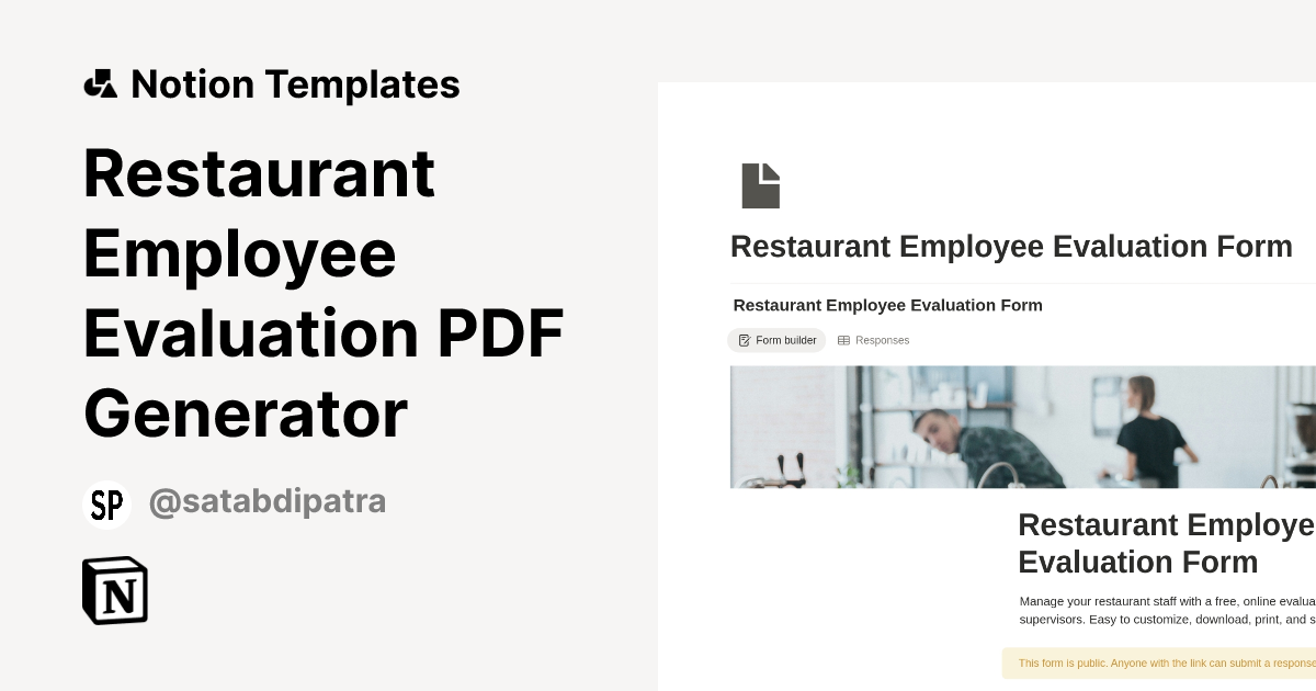 Restaurant Employee Evaluation PDF Generator Template | Notion Marketplace