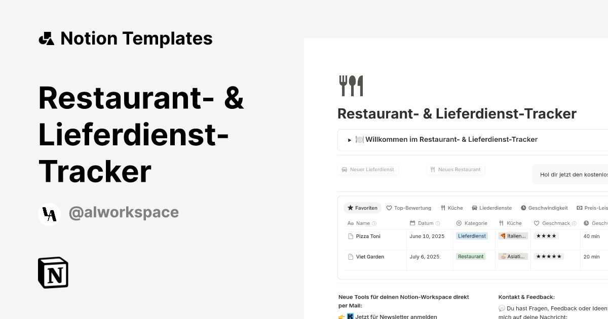 Restaurant- & Lieferdienst-Tracker Template | Notion Marketplace