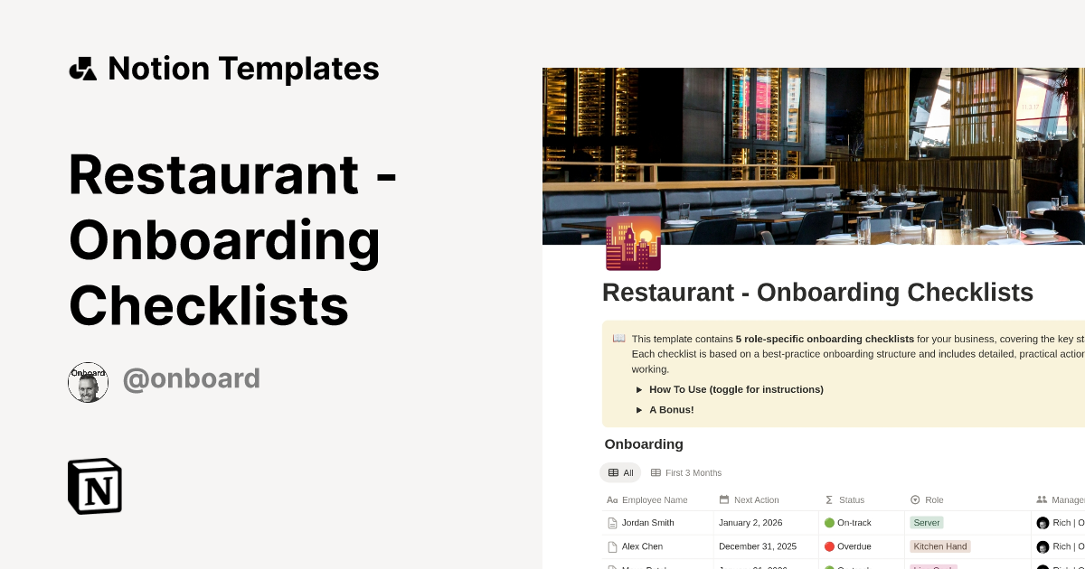 Restaurant - Onboarding Checklists Template | Notion Marketplace