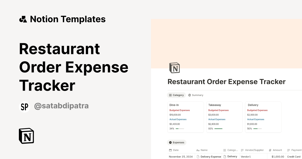 Restaurant Order Expense Tracker Template | Notion Marketplace