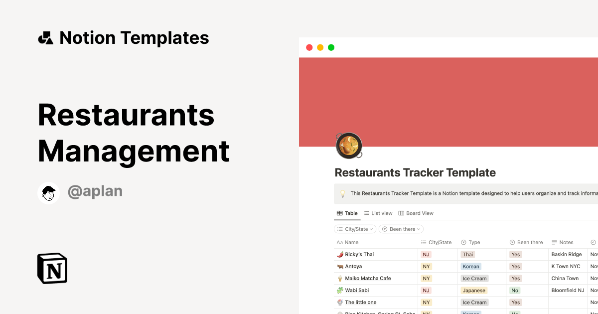 Restaurants Management Template | Notion Marketplace