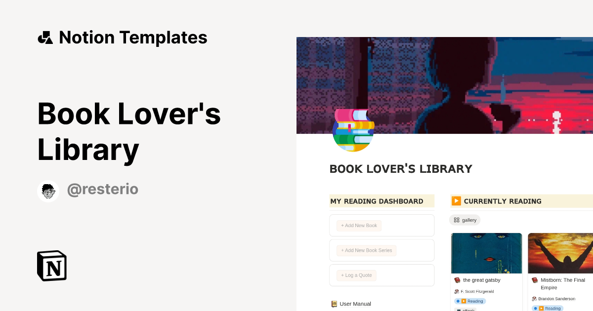 Book Lover's Library Template by Resterio's Templates | Notion Marketplace