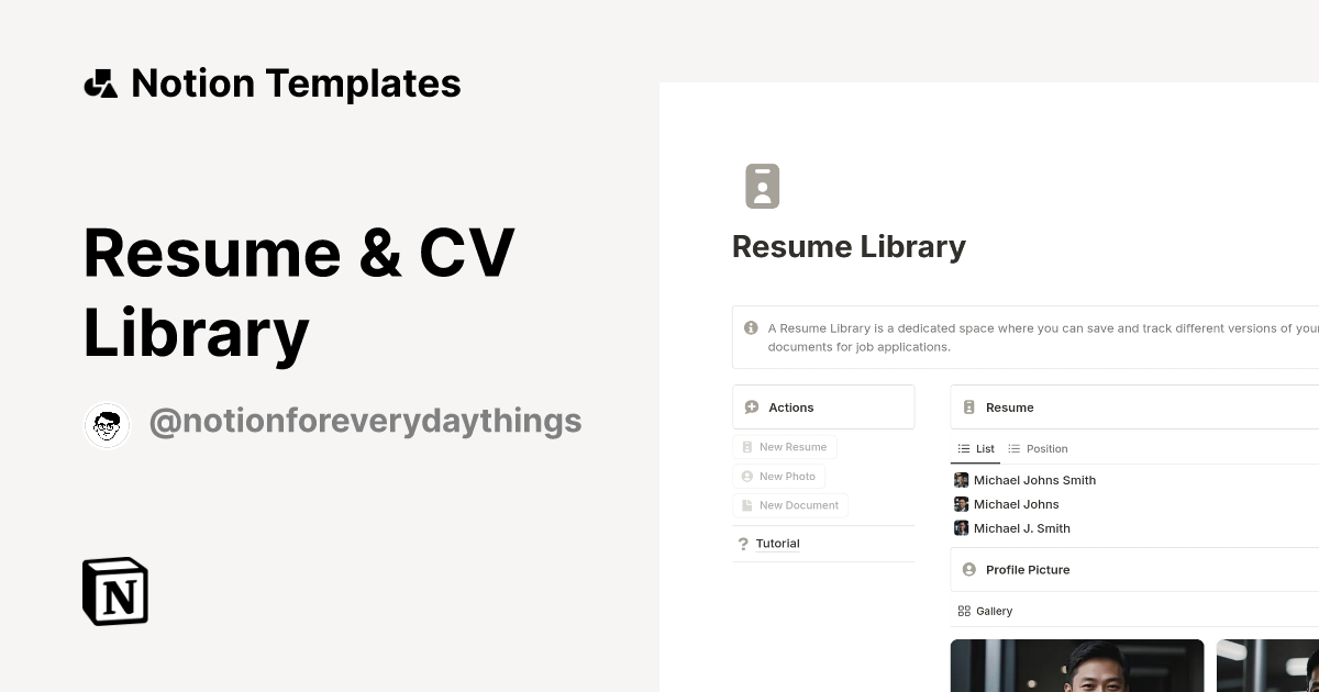 Resume & CV Library Template | Notion Marketplace
