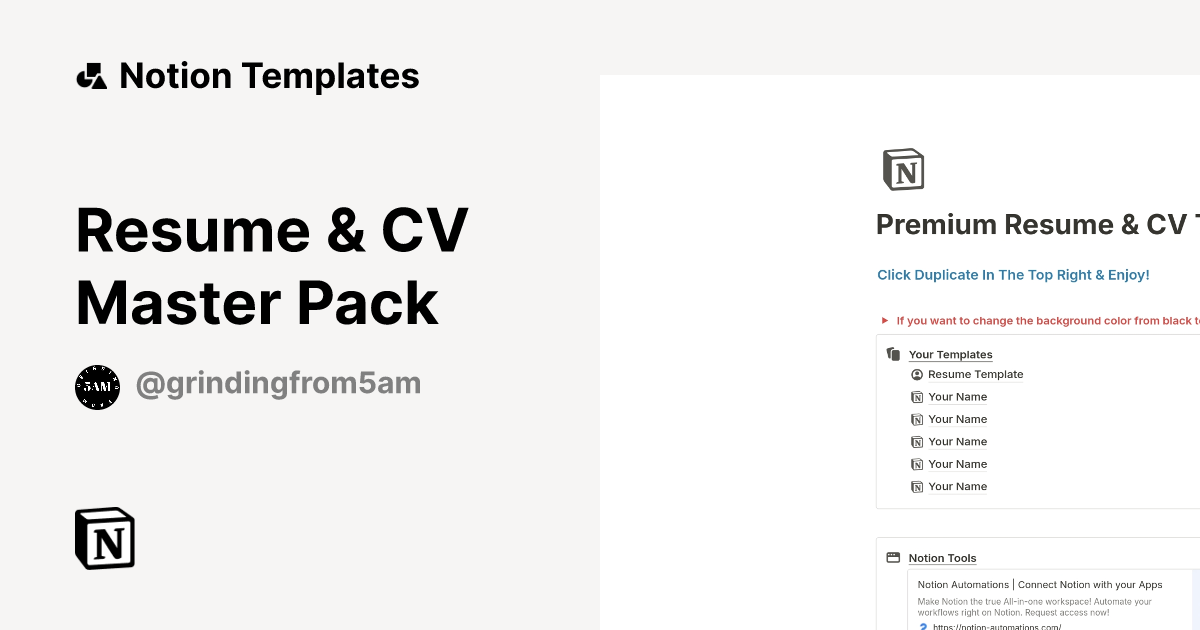 Resume & CV Master Pack Template by The 5am Club | Notion Marketplace