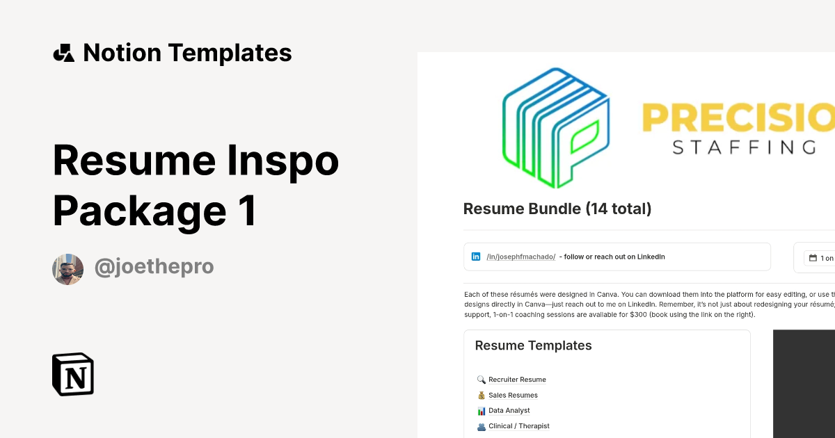 Resume Inspo Package 1 Template | Notion Marketplace