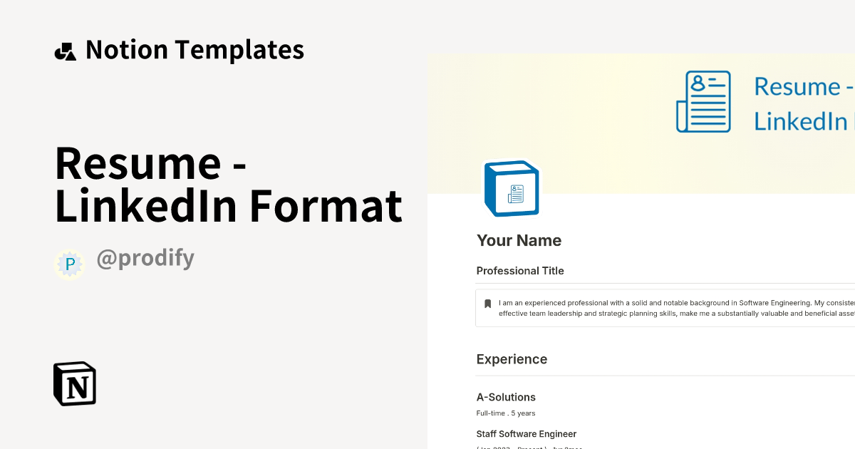 Resume - LinkedIn Format Template by Prodify | Notion Marketplace