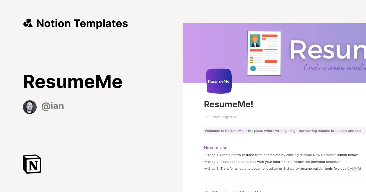 ResumeMe Template | Notion Marketplace