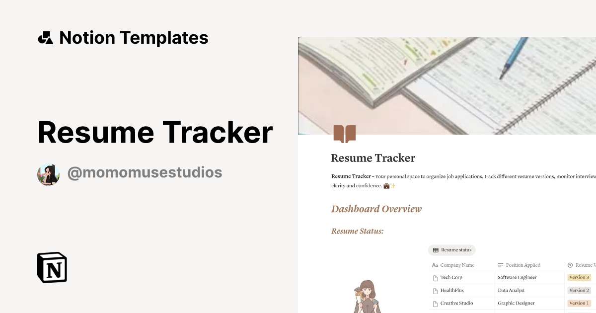 Resume Tracker Template by momomuse studio | Notion Marketplace