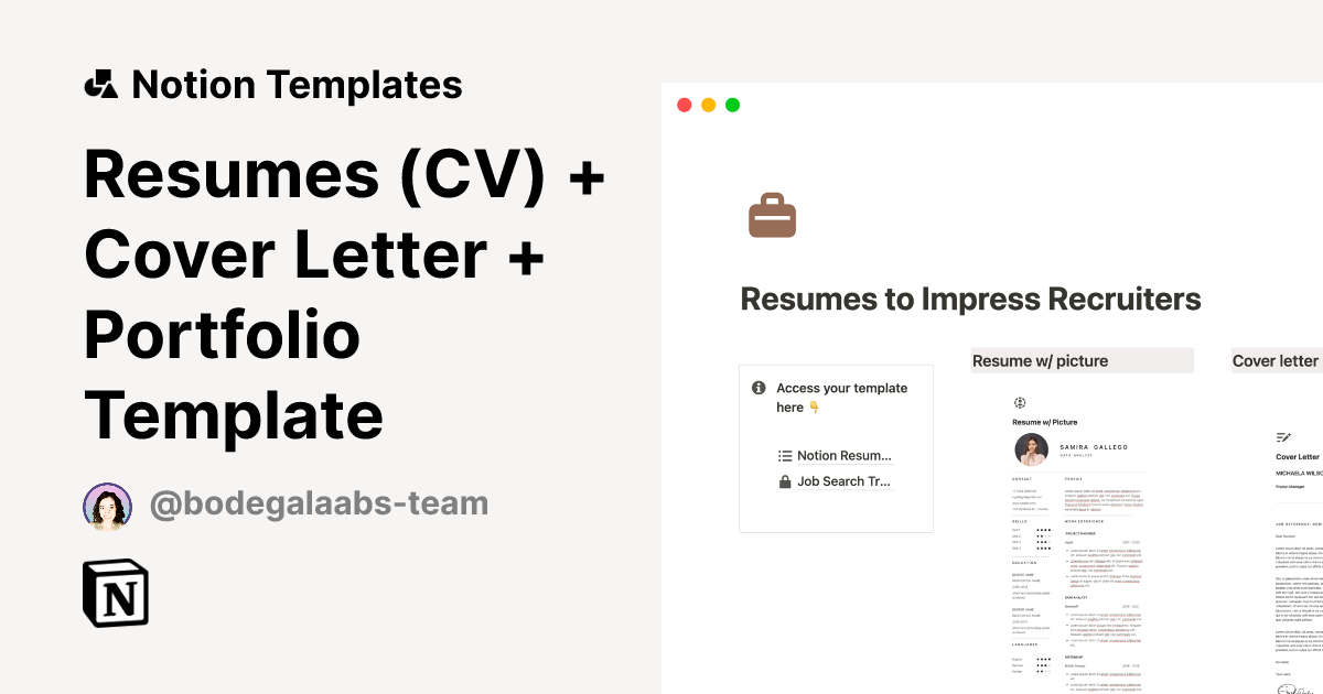 Resumes (CV) + Cover Letter + Portfolio Template Template by Triz ...