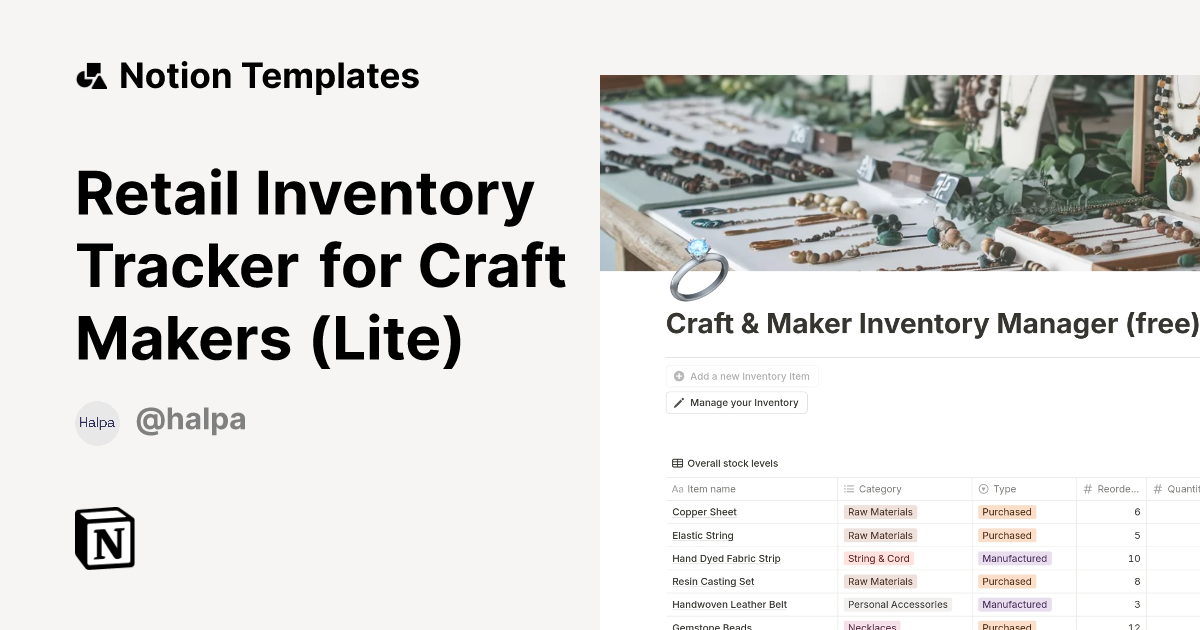 Retail Inventory Tracker for Craft Makers (Lite) Template | Notion Marketplace