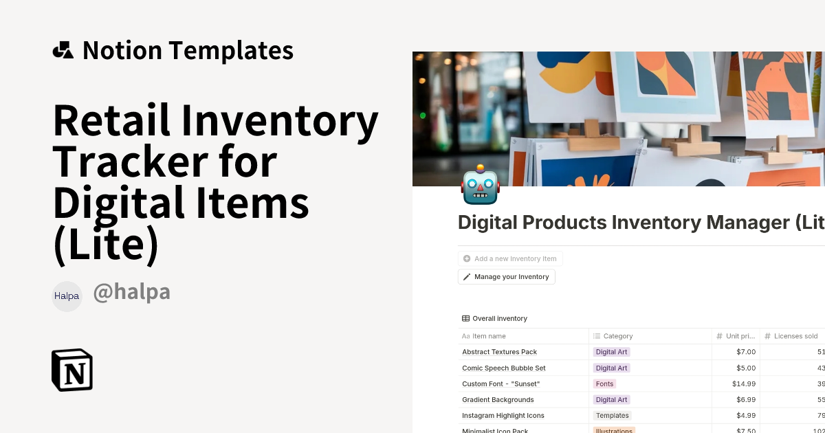 Retail Inventory Tracker for Digital Items (Lite) Template | Notion ...