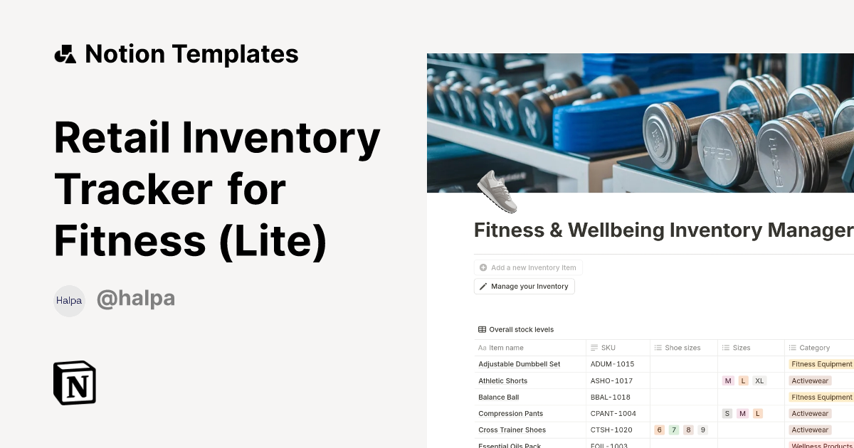 Retail Inventory Tracker for Fitness (Lite) Template by Halpa | Notion Marketplace