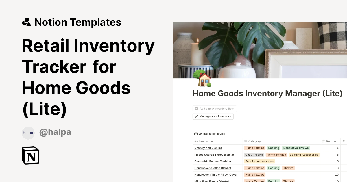 Retail Inventory Tracker for Home Goods (Lite) Template | Notion ...