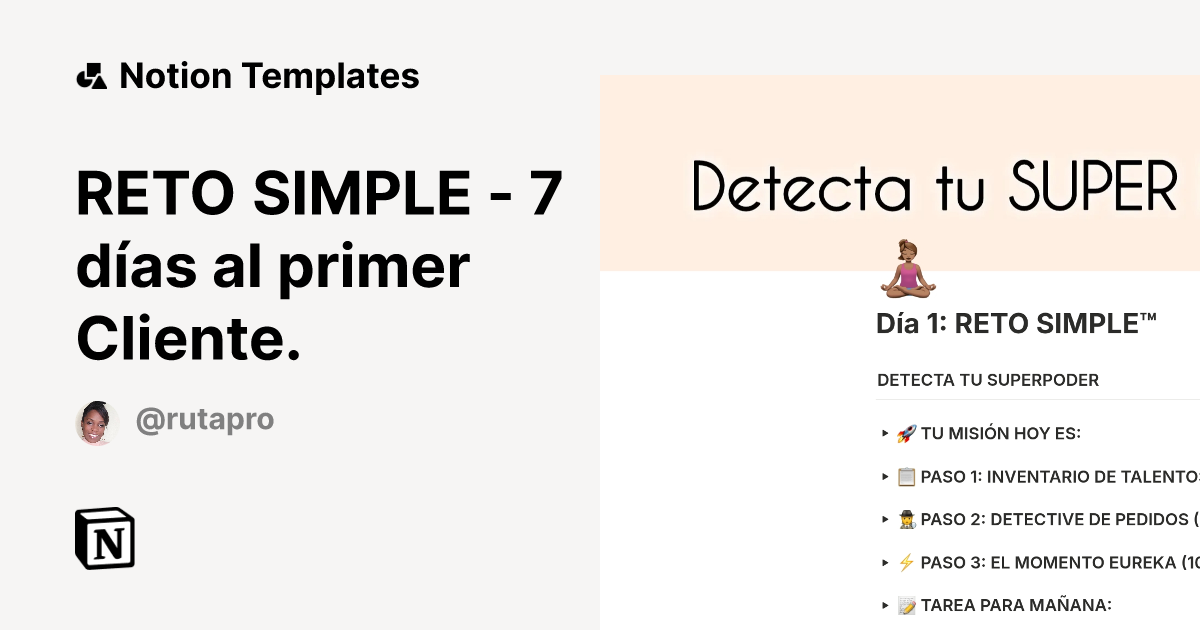 RETO SIMPLE - 7 días al primer Cliente. Template by Ruta PRO | Notion ...
