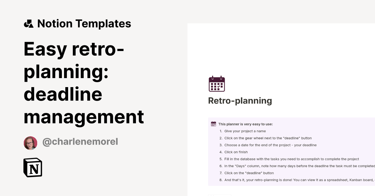 Easy retro-planning: deadline management Template by Charlene Morel | Notion Marketplace