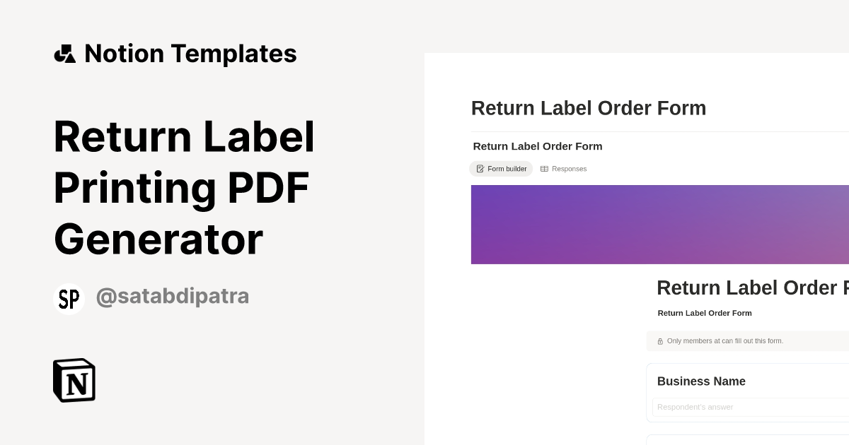 Return Label Printing PDF Generator Template | Notion Marketplace
