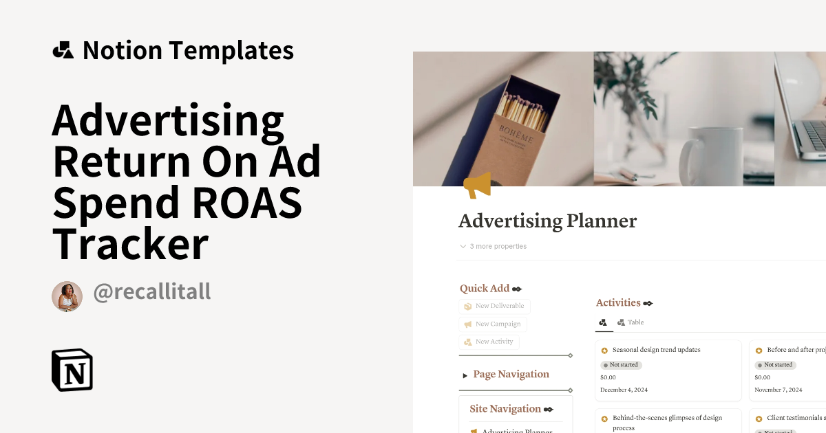 Advertising Return On Ad Spend ROAS Tracker Template | Notion Marketplace