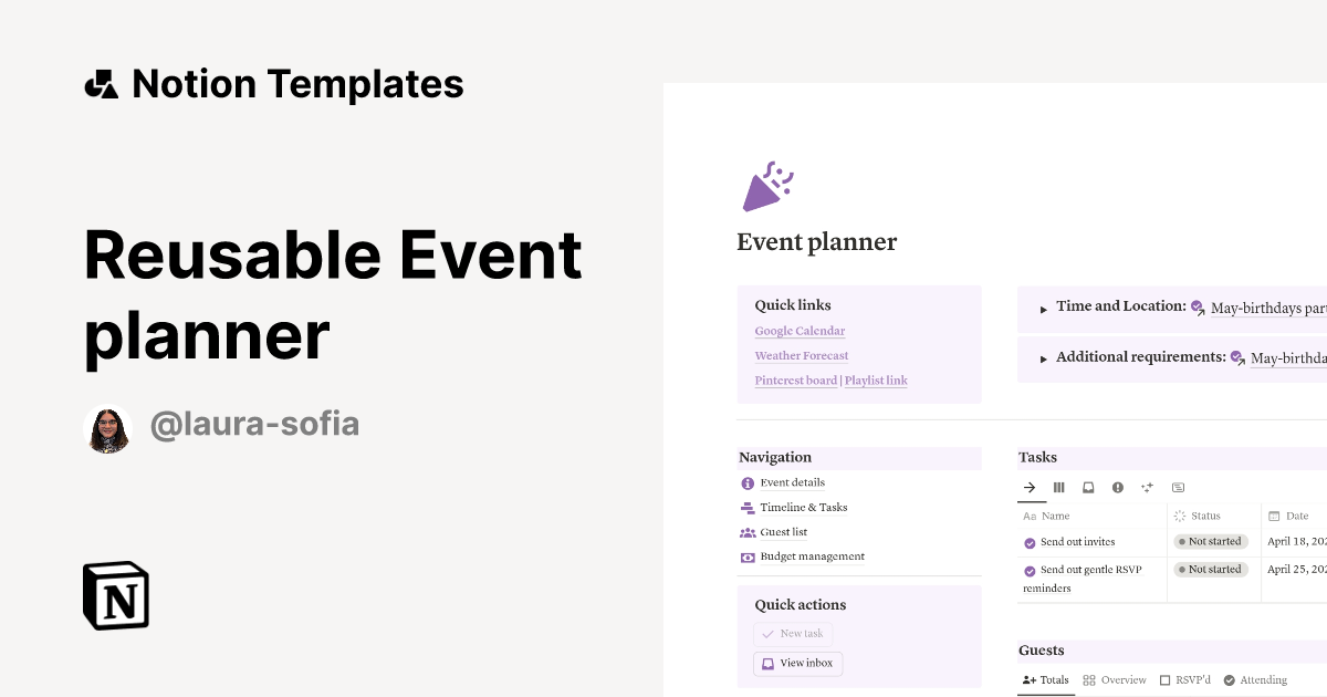 Reusable Event planner Template by laurasofia | Notion Marketplace