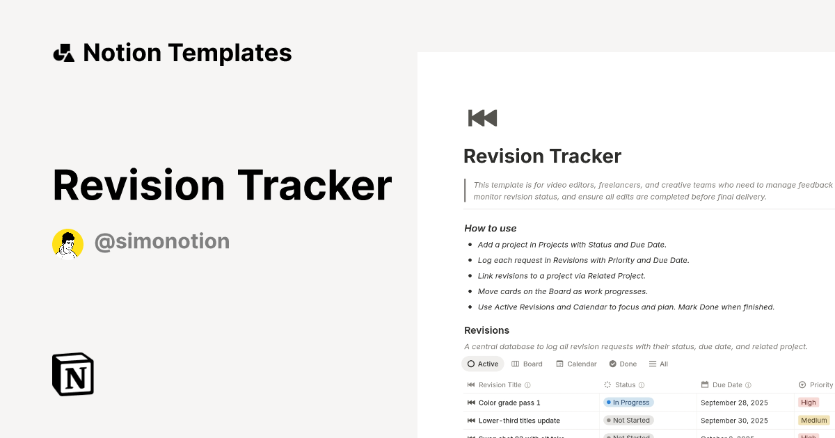 Revision Tracker Template | Notion Marketplace