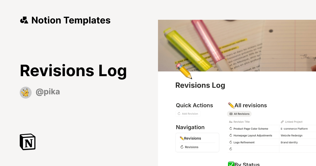 Revisions Log Template | Notion Marketplace