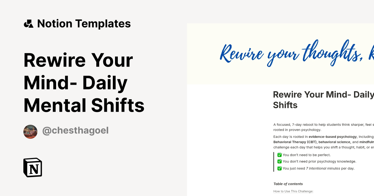 Rewire Your Mind- Daily Mental Shifts Template | Notion Marketplace