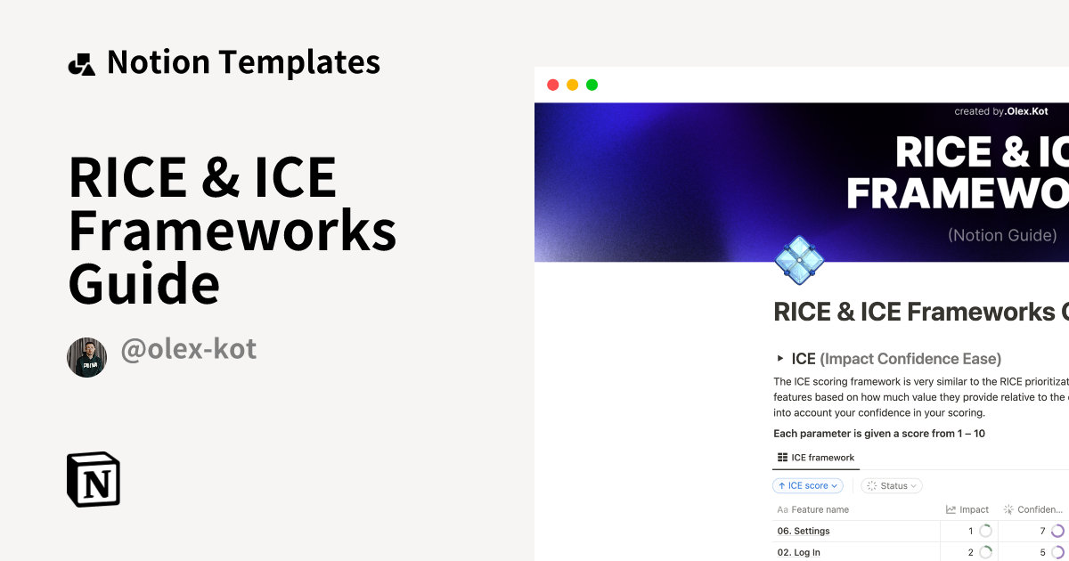 RICE & ICE Frameworks Guide Template | Notion Marketplace