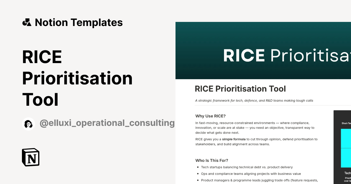 RICE Prioritisation Tool Template by Elluxi Operational Consulting ...