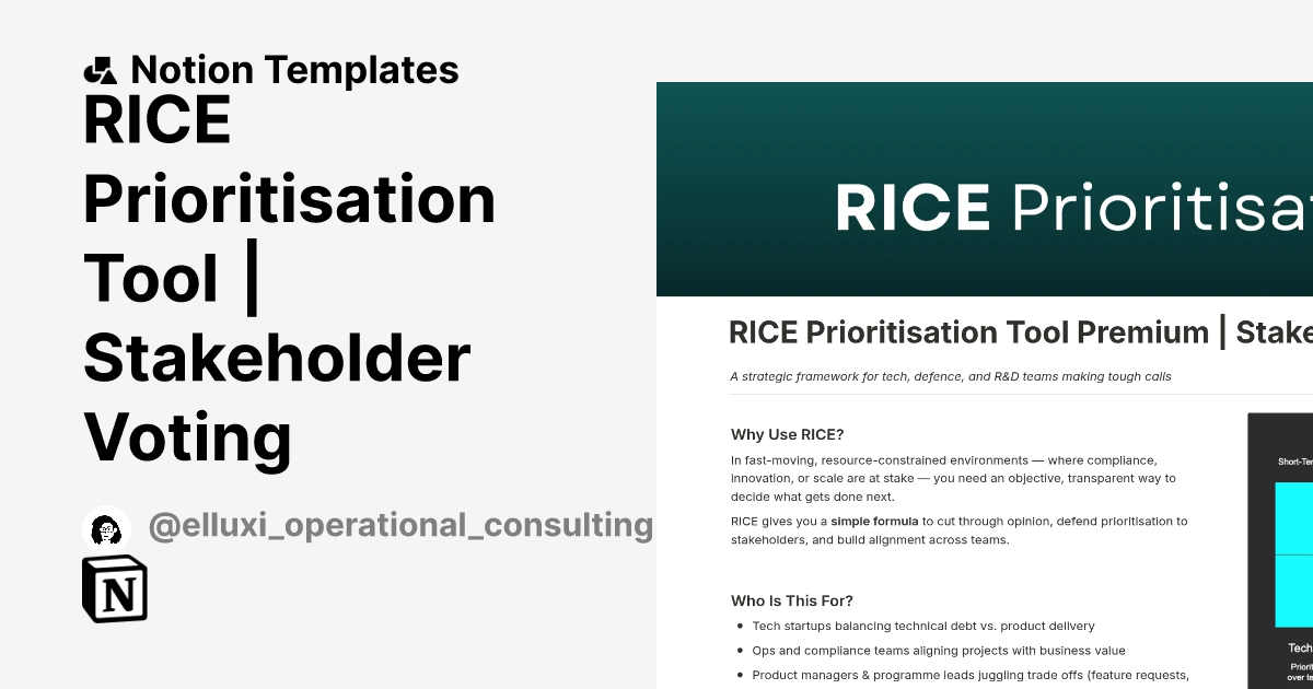 RICE Prioritisation Tool | Stakeholder Voting Template by Elluxi ...