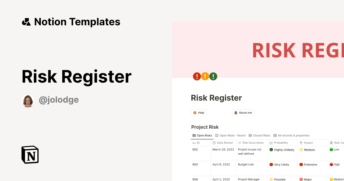 Risk Register Template | Notion Marketplace