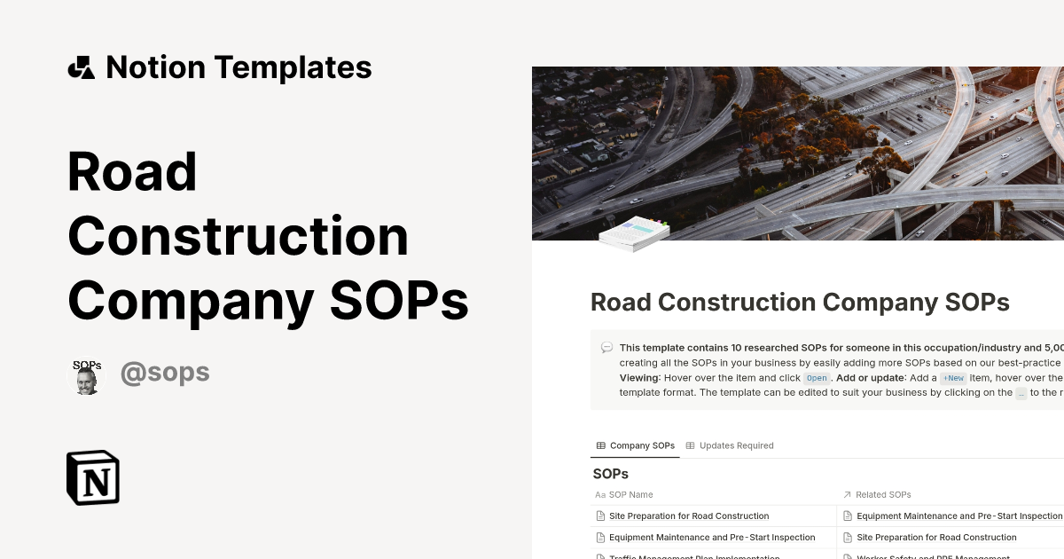 Road Construction Company SOPs Template by SOPs | Notion Marketplace