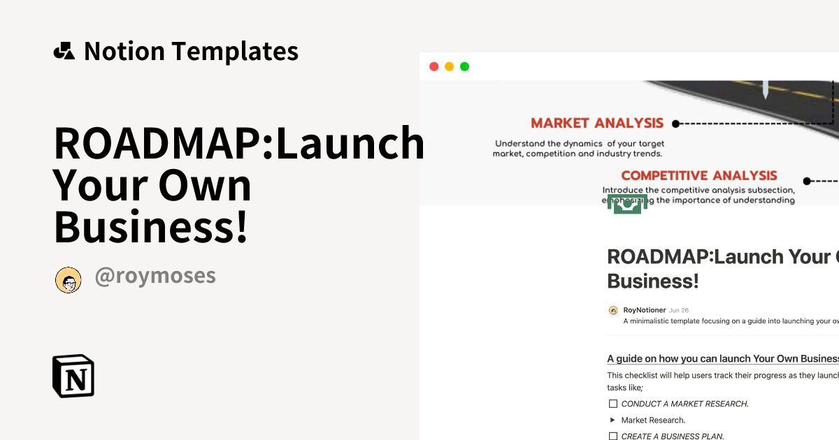 ROADMAP:Launch Your Own Business! Template by Roy Moses | Notion ...