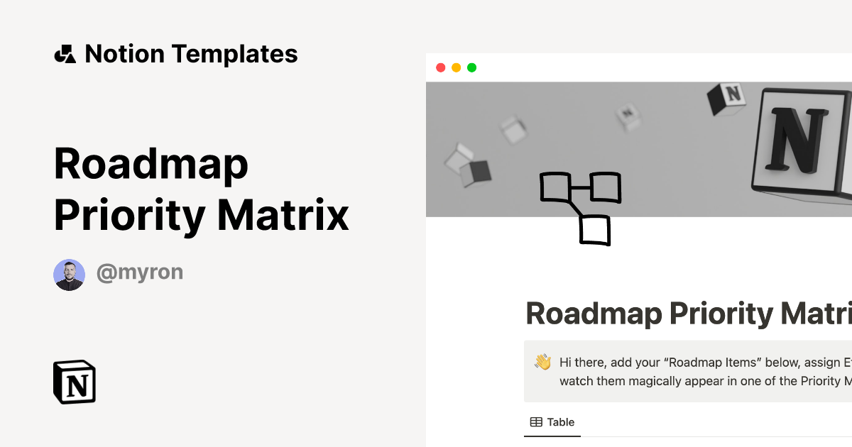 Roadmap Priority Matrix Template by Myron | PM & ProdOps | Notion Marketplace