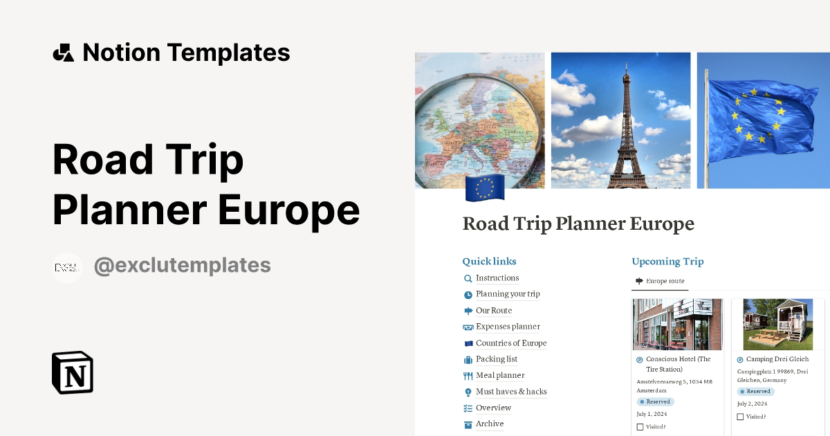 Road Trip Planner Europe Template | Notion Marketplace