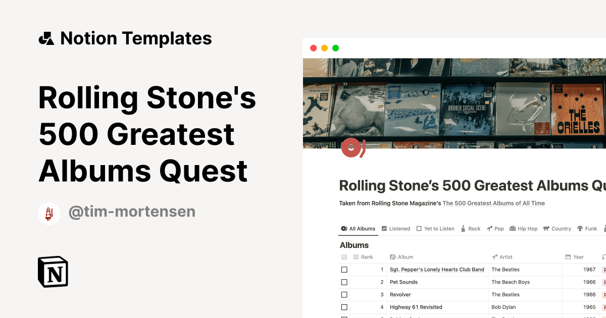 Rolling Stone's 500 Greatest Albums Quest Template by Tim Mortensen ...