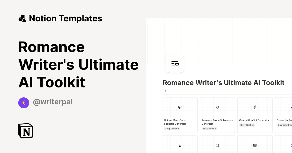 Romance Writer's Ultimate AI Toolkit Template by writerpal | Notion Marketplace