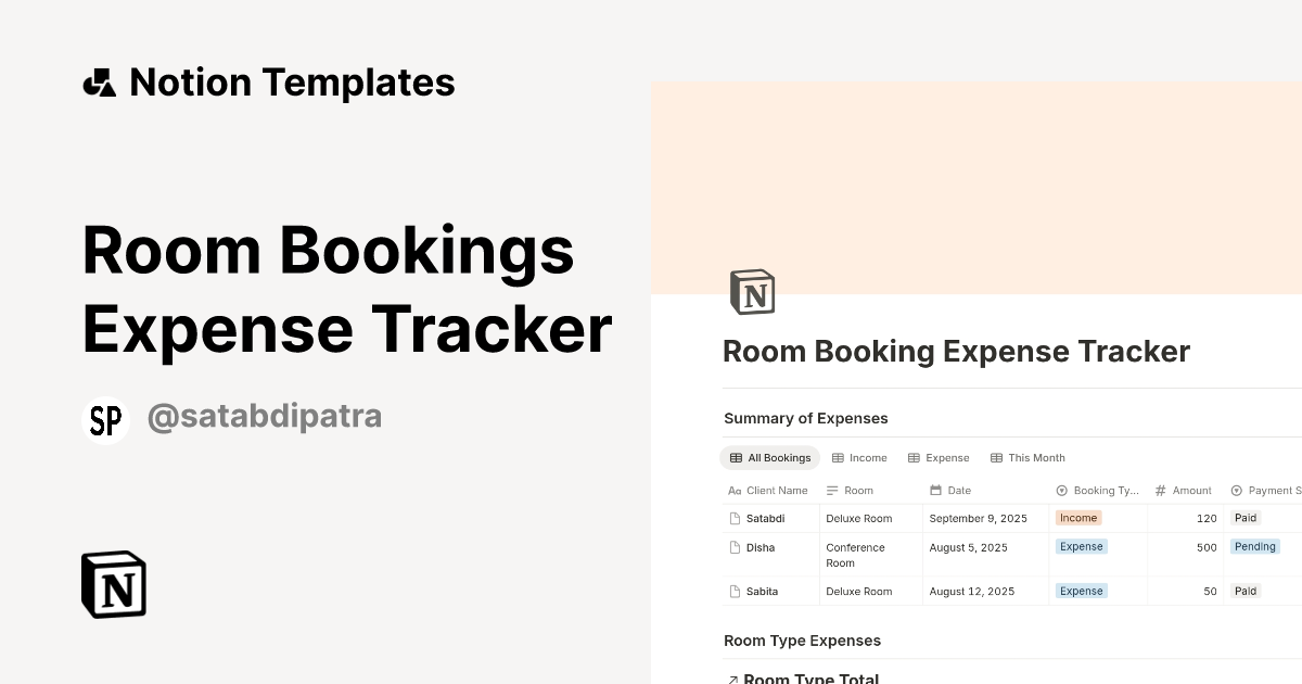 Room Bookings Expense Tracker Template | Notion Marketplace