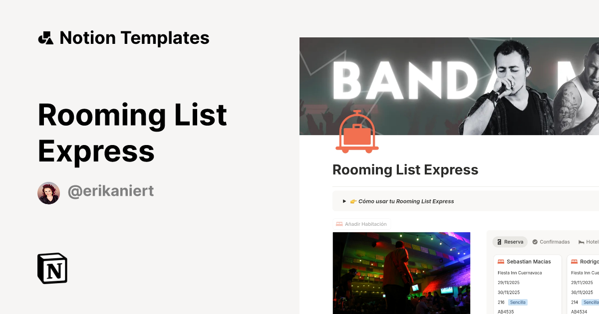 Rooming List Express Template by Erika Niert | Notion Marketplace