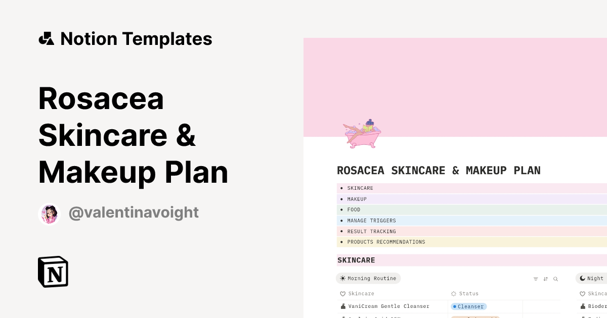 Rosacea Skincare & Makeup Plan Template | Notion Marketplace