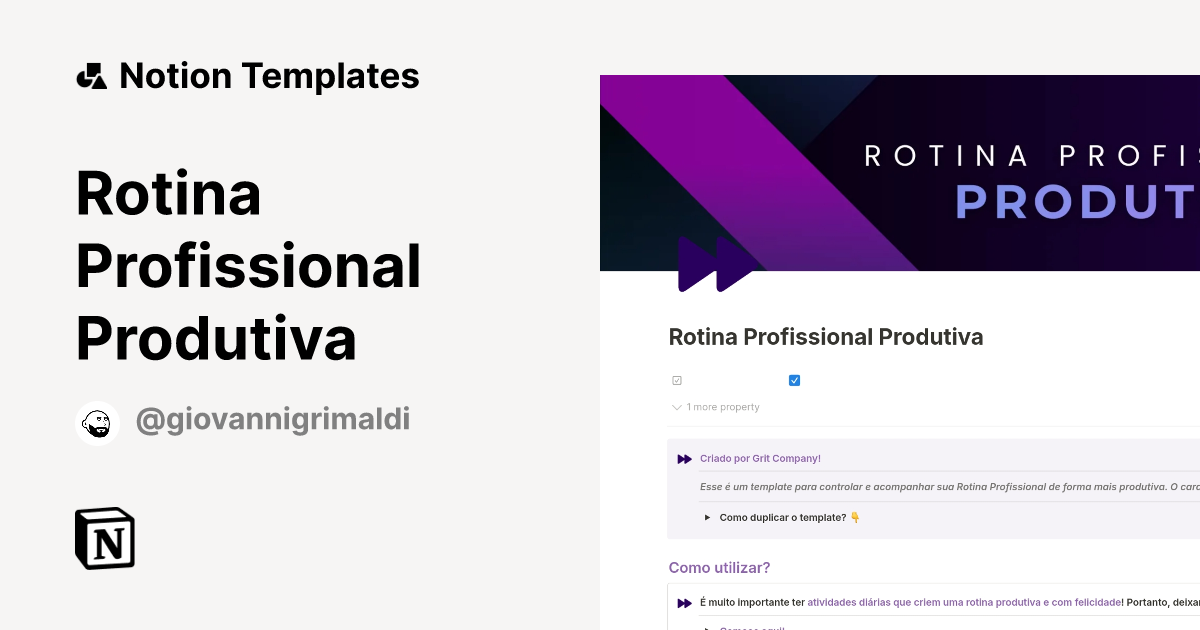 Rotina Profissional Produtiva Template by Giovanni Grimaldi | Notion ...
