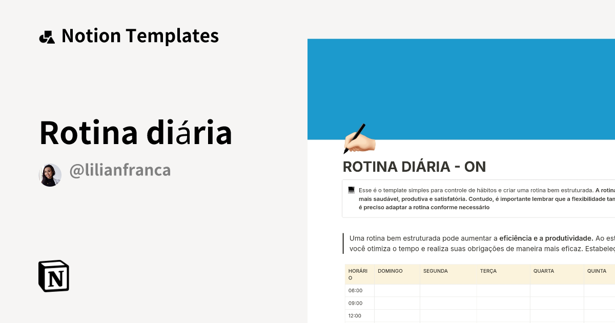 Rotina diária Template by Lilian França | Notion Marketplace