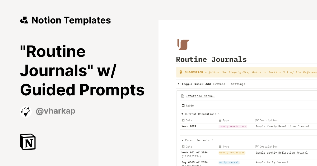 "Routine Journals" w/ Guided Prompts Template by Vharkap Systems ...