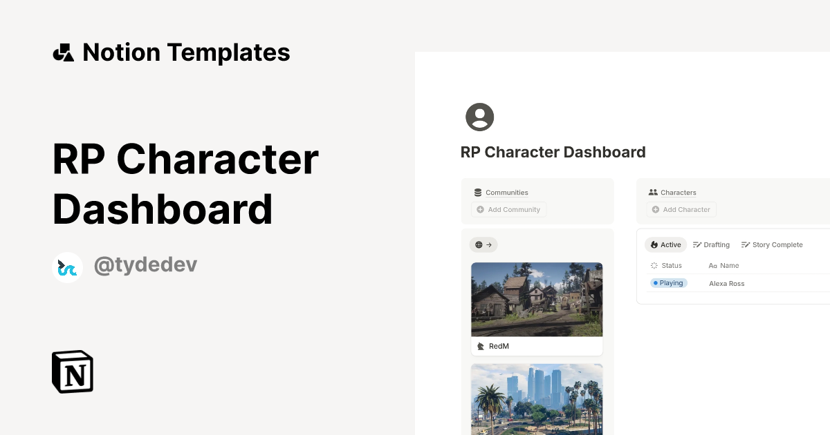 RP Character Dashboard Template | Notion Marketplace