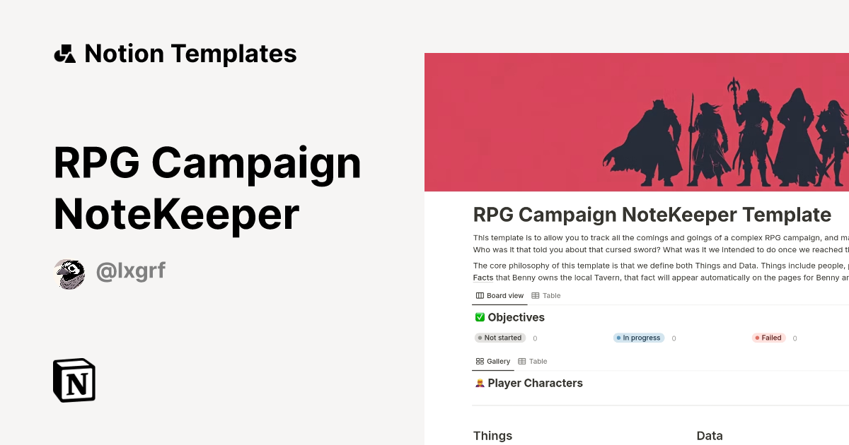 RPG Campaign NoteKeeper Template by LXGRF | Notion Marketplace