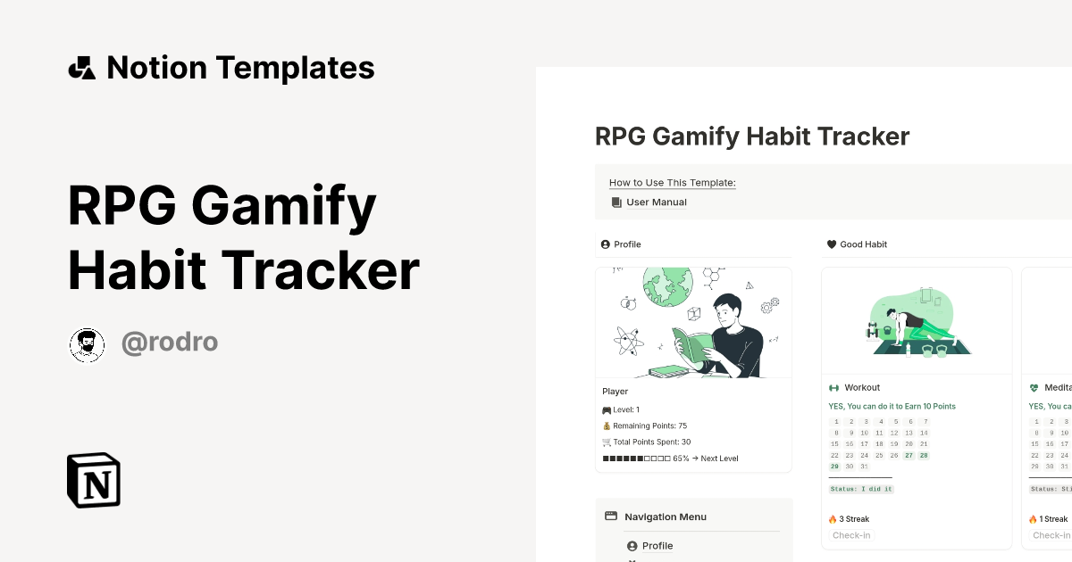 RPG Gamify Habit Tracker Template by Rodro | Notion Marketplace