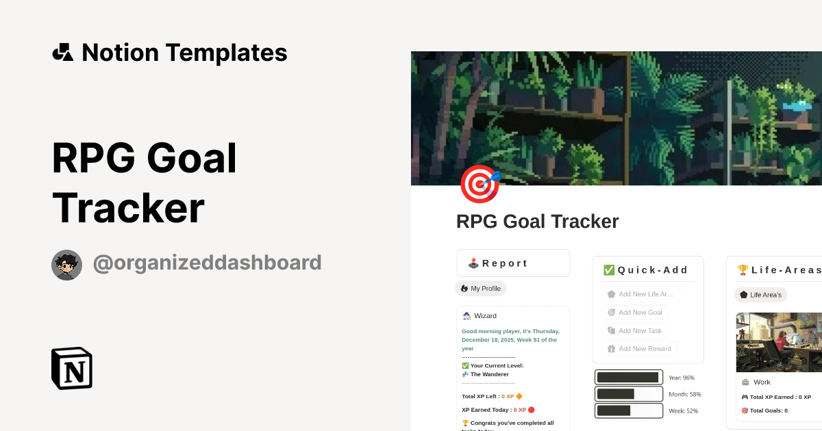 RPG Goal Tracker Template by organized dashboard | Notion Marketplace