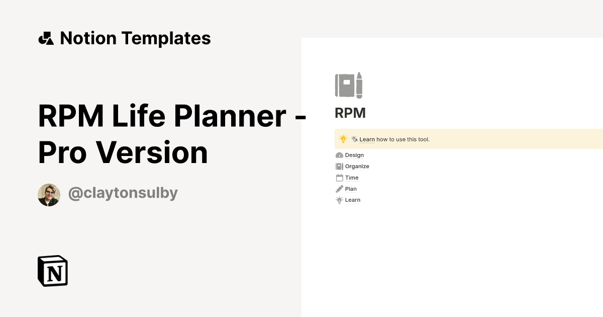 RPM Life Planner - Pro Version Template by Clayton Sulby | Notion ...