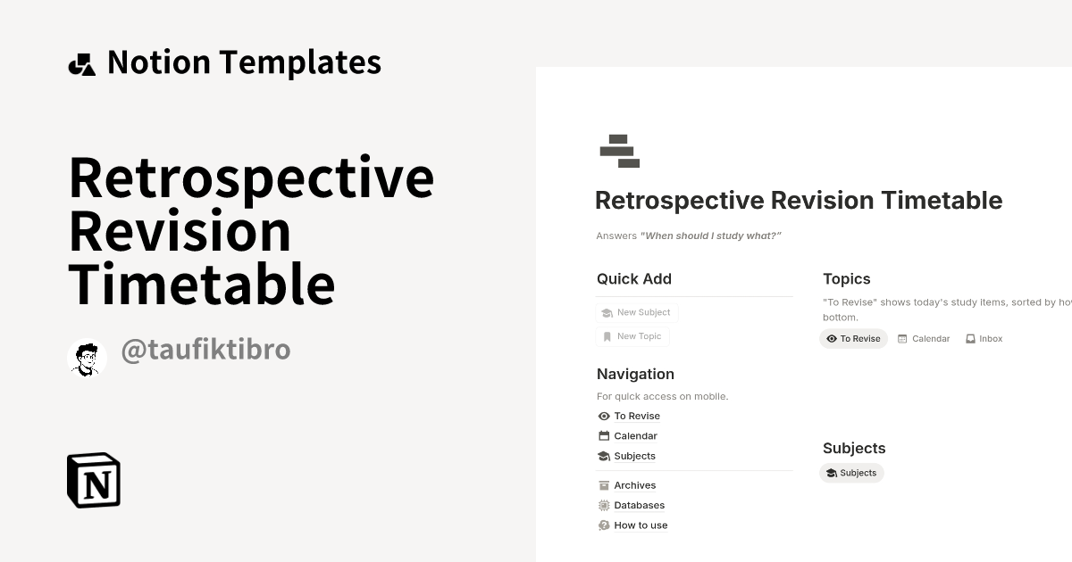 Retrospective Revision Timetable Template by Taufik Tibro | Notion ...