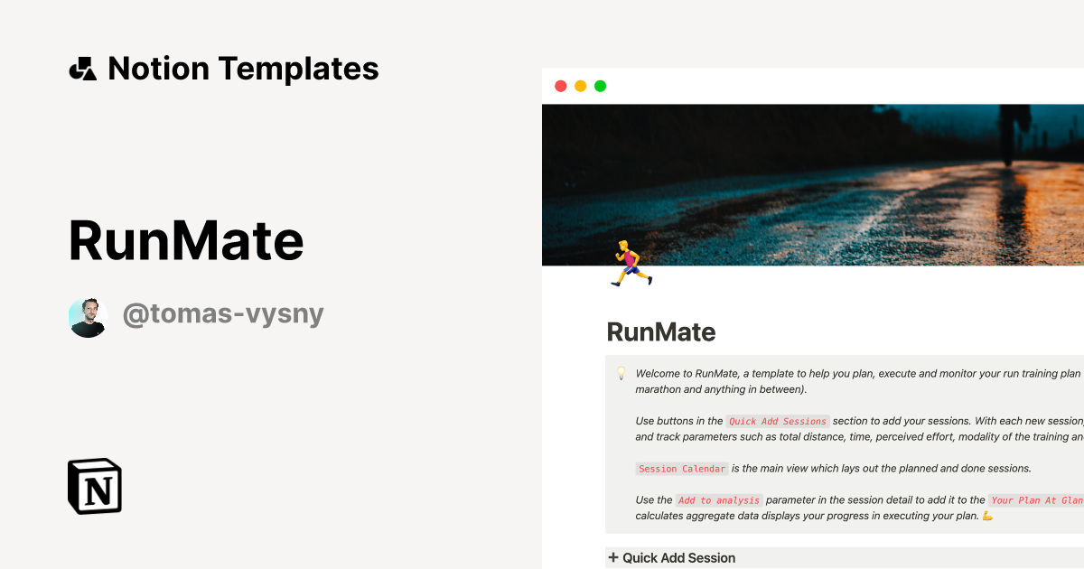 RunMate Template by Tomas Vysny | Notion Marketplace
